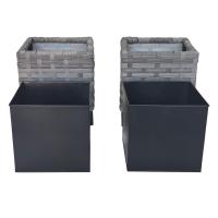 China Set of 2 Latest Popular Garden Planter Metal Frame Weather Resistance PE Rattan Flowerpot Plant Pot for sale