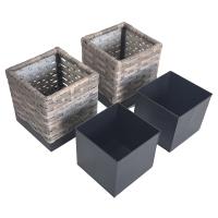 China Set of 2 Latest Popular Garden Planter Metal Frame Weather Resistance PE Rattan Flowerpot Plant Pot for sale