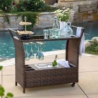 China Wholesale Cheapest Steel Frame Rattan bar Cart Outdoor Indoor Use Bistro Cart Trolley Cart for sale