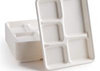China School Disposable Biodegradable Bagasse Tableware 6 5 3 Compartment Lunch Tray for sale