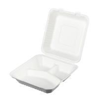 China 8in 9in Biodegradable Sugarcane Bagasse Clamshell Freezable Fast Food Container Tableware for sale