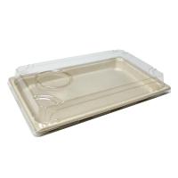China 11g Dinnerware Fast Food Biodegradable Bagasse Tableware Sushi Tray With Pet Lid for sale