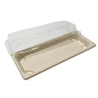 China 11g Dinnerware Fast Food Biodegradable Bagasse Tableware Sushi Tray With Pet Lid for sale