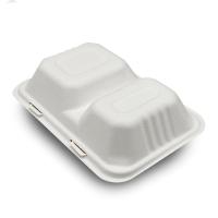 China 7 X 5in Biodegradable Sugarcane Bagasse Pulp Hinged Food Container Take Out Lunch Box for sale