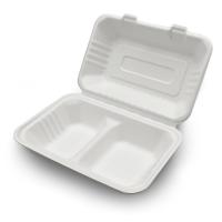 China 7 X 5in Biodegradable Sugarcane Bagasse Pulp Hinged Food Container Take Out Lunch Box for sale