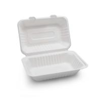 China 7 X 5in Biodegradable Sugarcane Bagasse Pulp Hinged Food Container Take Out Lunch Box for sale