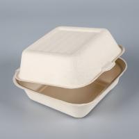 China Nontoxic 21g Biodegradable Bagasse Tableware Pulp Clamshell 6 Inch Bagasse Burger Box for sale