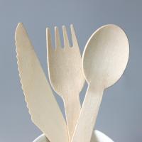 China 140mm Disposable Wooden Dinner Party Cutlery Set Biodegradable Forks Knives And Spoons for sale