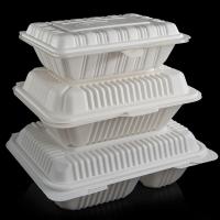 China Restaurant 9in Corn Starch Disposable Cutlery 3 Compartment Clamshell Food Packaging for sale