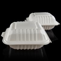 China Restaurant 9in Corn Starch Disposable Cutlery 3 Compartment Clamshell Food Packaging for sale