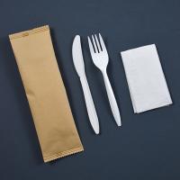 China 6inch Biodegradable Cornstarch Tableware Individually Wrapped Disposable Cutlery Set for sale