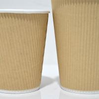 China 90MM PS PLA Recyclable 12oz Kraft Ripple Paper Cups Tripple Wall For Coffee for sale