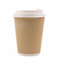China 90MM PS PLA Recyclable 12oz Kraft Ripple Paper Cups Tripple Wall For Coffee for sale