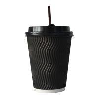 China 400ml PLA  Sturdy Durable Corrugated Paper 12oz Ripple Cups With Lids for sale