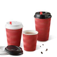 China 280gsm Bubble Boba Disposable Ripple Wall Paper Cold Drink Cups With Lids for sale