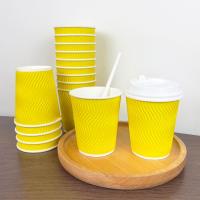 China 4oz 120ml 8oz 250ml Disposable Paper Cups Yellow Coffee Cups With Lid Ripple Wall for sale