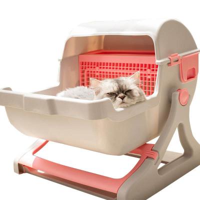 China Semi-Automatic Self-Cleaning Cat Litter Box Odor Control Sifting Litter Box 100-240V for sale