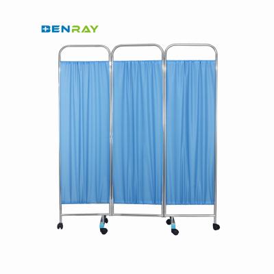 China Portable Hospital Stainless Steel Optional Color 3-Folding Bed Screen for sale