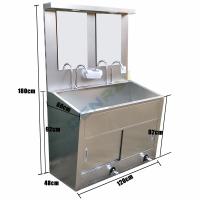 China Stainless Steel foot pedal faucet Wash Sink for 2 people with mirror and LED lamp for sale