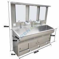 China Stainless Steel Induction Faucet Wash Sink For 3 People with mirror and LED lamp Automatic Tap Hospital School Home Laboratory Use for sale