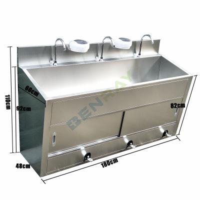 China Stainless Steel Foot Pedal Faucet Wash Sink For 3 People for sale