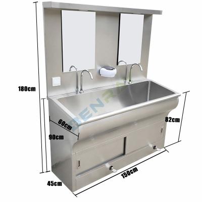 China Stainless Steel foot pedal faucet Wash Sink for 2 people with mirror and LED lamp for sale