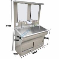 China Stainless Steel Foot Pedal Faucet Wash Sink For 2 People With Mirror And LED Lamp for sale