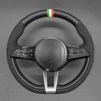 China Super Soft Custom Hand Stitch Steering Wheel Cover for ALFA ROMEO Giulia Quadrifoglio Stelvio Quadrifoglio 2017-2020 for sale