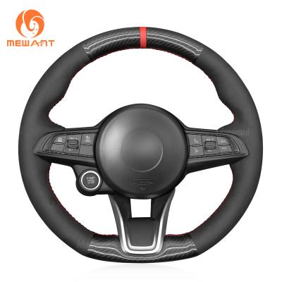 China Black Carbon Suede Steering Wheel Cover for Alfa Romeo Giulia Stelvio Tonale 2020-2022 for sale