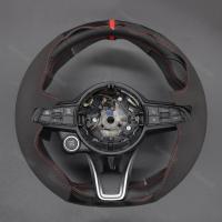China Black Carbon Suede Steering Wheel Cover for Alfa Romeo Giulia Stelvio Tonale 2020-2022 for sale