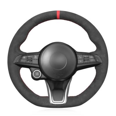 China Black Full Suede Steering Wheel Cover for ALFA ROMEO Giulia Stelvio Tonale 2020-2022 for sale