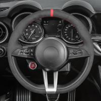 China Fan Club Design Style Hand Stitching Black Full Suede Steering Wheel Cover for Stelvio 2017-2019 for sale