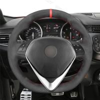 China Alfa Romeo Giulietta 2014-2021 All Black Suede Customized Flat Bottom Steering Wheel Cover for sale