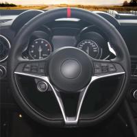 China Custom Steering Wheel Cover for Alfa Romeo Giulia Stelvio 2017 All Black Faux Leather for sale
