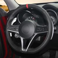 China Custom Steering Wheel Cover for Alfa Romeo Giulia Stelvio 2017 All Black Faux Leather for sale