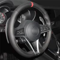 China Custom Steering Wheel Cover for Alfa Romeo Giulia Stelvio 2017 All Black Faux Leather for sale