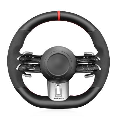 China Leather Suede Hand Stitching Steering Wheel Cover for Mercedes Benz AMG GT A35 A45 C43 CLS53 E53 E63 SL43 2021-2023 for sale