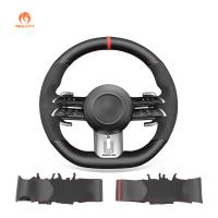 China Leather Suede Hand Stitching Steering Wheel Cover for Mercedes Benz AMG GT A35 A45 C43 CLS53 E53 E63 SL43 2021-2023 for sale