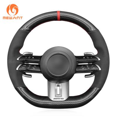 China 20*15*7cm Hand Stitching Carbon Suede Steering Wheel Cover for Mercedes Benz C-Class W206 E-Class W213 2021 AMG for sale