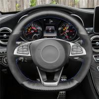 China Mercedes Benz W205 AMG C43 C117 GLA 45 X156 C218 W213 Carbon Fiber Suede Steering Wheel Cover for sale