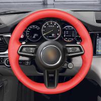 China Red Leather Steering Wheel Cover for Porsche Macan Panamera Taycan 2020 2021 2022 2023 for sale
