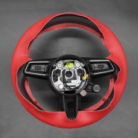 China Red Leather Steering Wheel Cover for Porsche Macan Panamera Taycan 2020 2021 2022 2023 for sale
