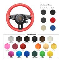 China Red Leather Steering Wheel Cover for Porsche Macan Panamera Taycan 2020 2021 2022 2023 for sale