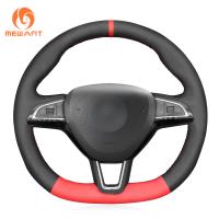 China 2015-2019 Skoda Octavia Fabia Kodiaq Citigo Superb Scala Black Thread Suede Steering Wheel Cover for sale
