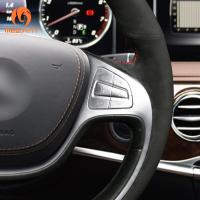 China Black Leather Custom Hand Sewing Steering Wheel Cover for S-Class W222 3-Spoke Wheel for sale