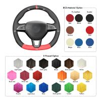 China 2015-2019 Skoda Octavia Fabia Kodiaq Citigo Superb Scala Black Thread Suede Steering Wheel Cover for sale