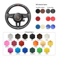 China Hand Sewing Steering Wheel Cover for PORSCHE 911 992 Macan Panamera Taycan 2020 2021 2022 2023 for sale