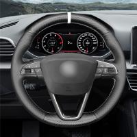 China Custom Fit Hand Stitched Matt Carbon Leather Steering Wheel Cover for Seat Leon 5F Mk3 Ibiza 6J Tarraco Arona for sale