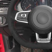 China 2015-2016 Leather Custom Hand Stitching Hollow Stripe Steering Wheel Cover for VW Golf 7 GTI GTD GTE R MK7 for sale