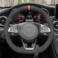 China Light Blue Genuine Leather Hand Stitching Steering Wheel Cover for Mercedes Benz C117 C218 for sale